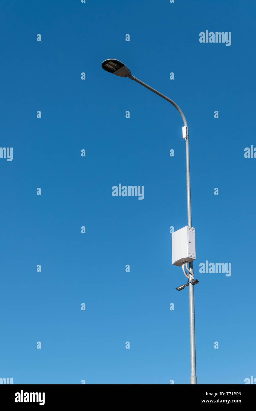 LED street lamp with CCTV camera or Surveillance Operaiting Stock Photo ...