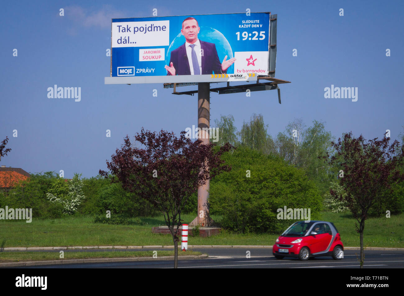 Billboard shows Czech TV Barrandov owner Jaromir Soukup advertising his ...