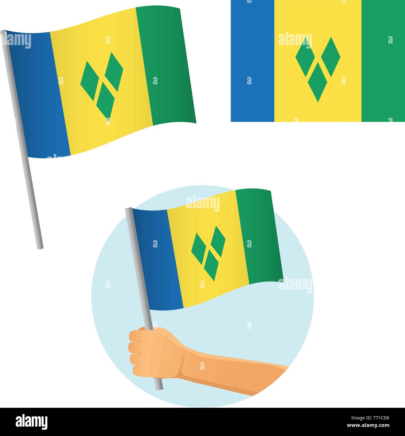 Saint Vincent and the Grenadines flag in hand. Patriotic background ...