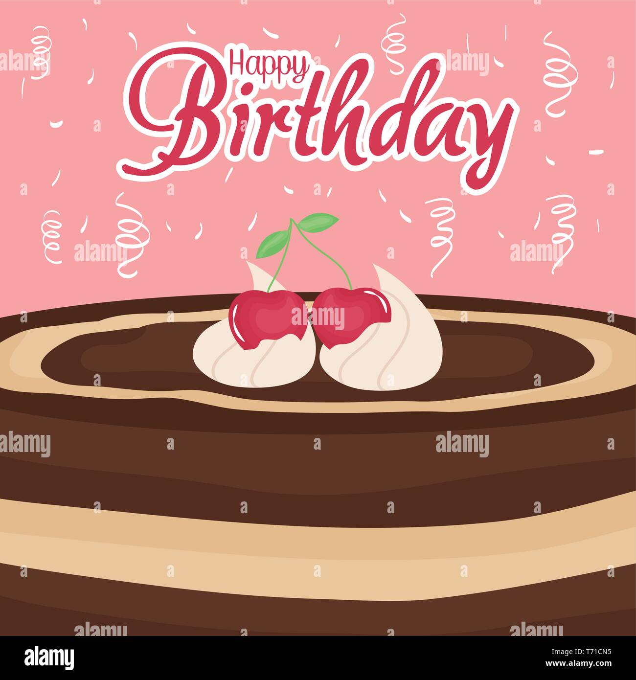 happy birthday card with sweet cake with cherries vector illustration ...