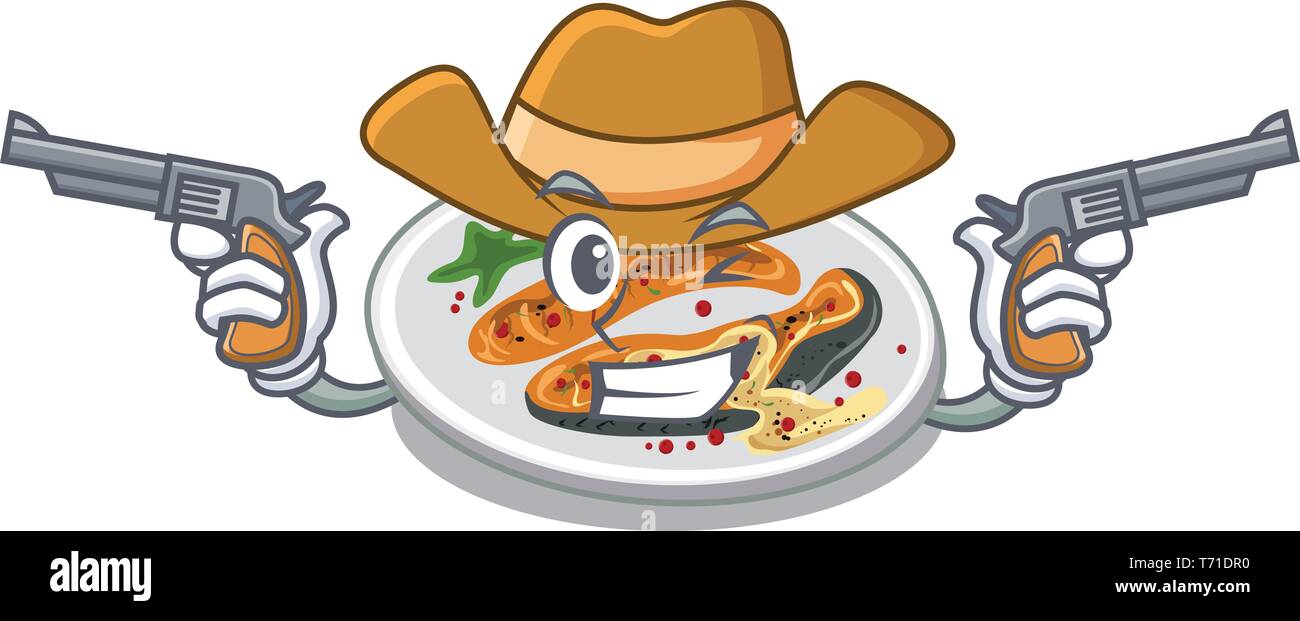 Cowboy grilled salmon isolated in the mascot Stock Vector Image & Art ...