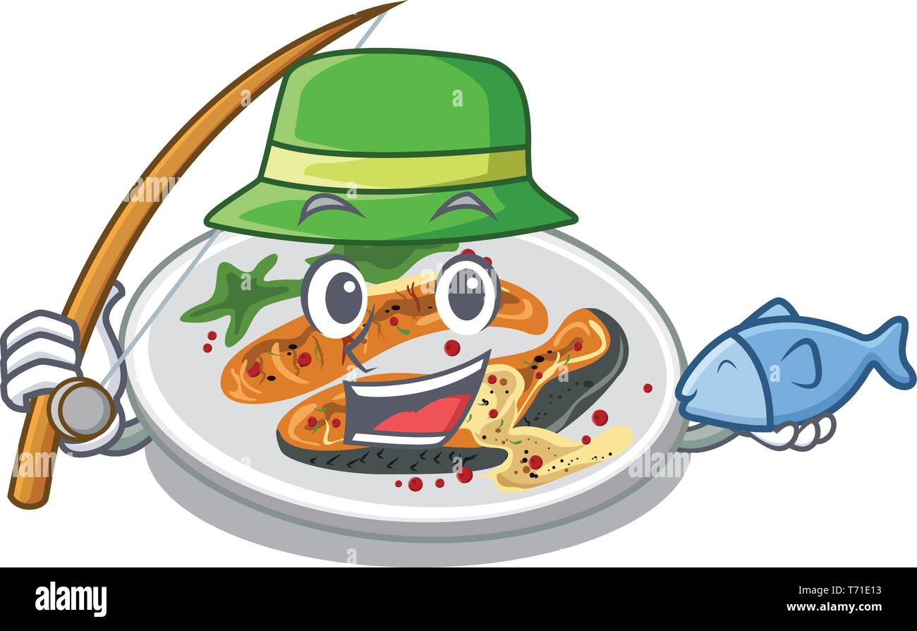 Fishing grilled salmon served on cartoon board Stock Vector Image & Art ...