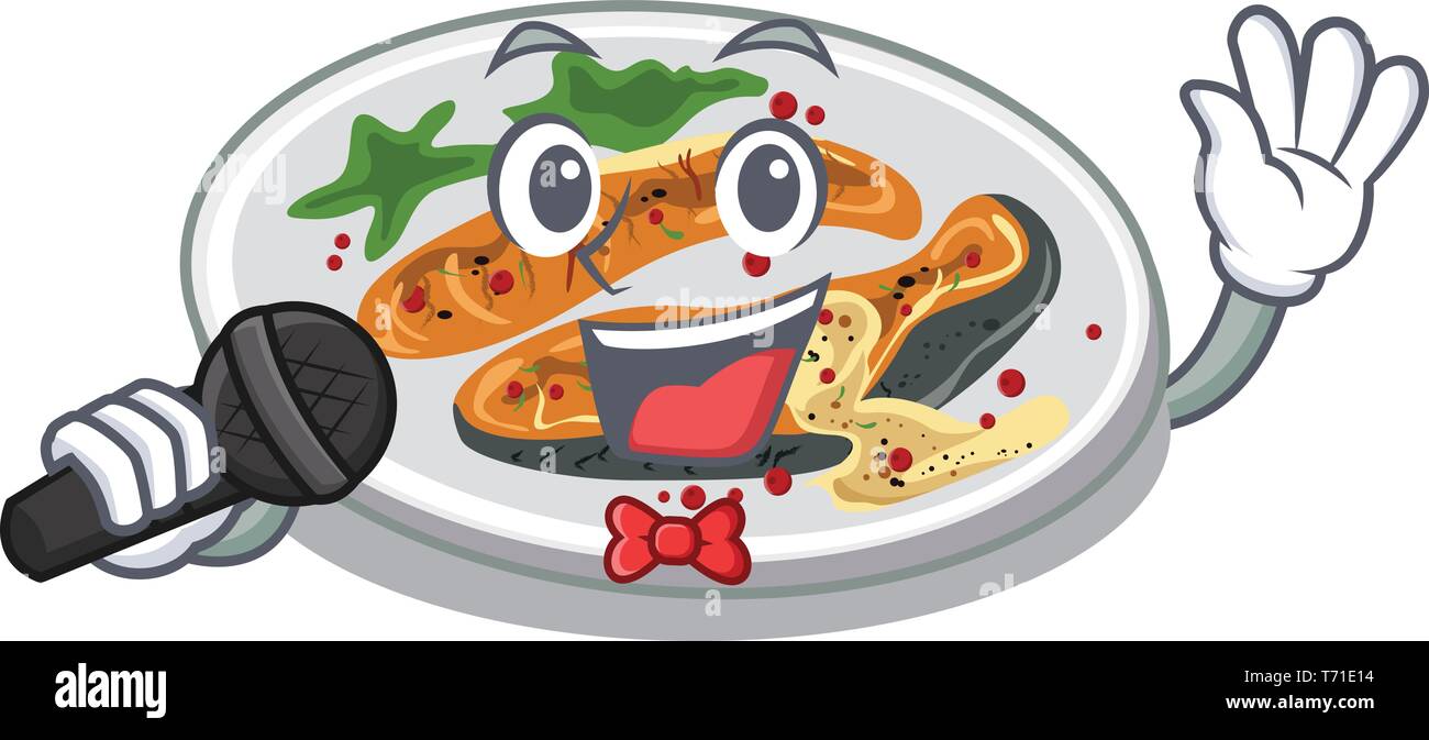 Singing grilled salmon served on cartoon board Stock Vector Image & Art ...