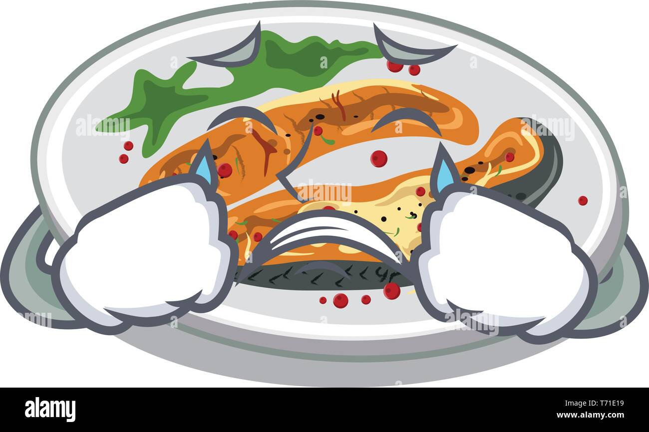 Crying grilled salmon served on cartoon board Stock Vector Image & Art ...