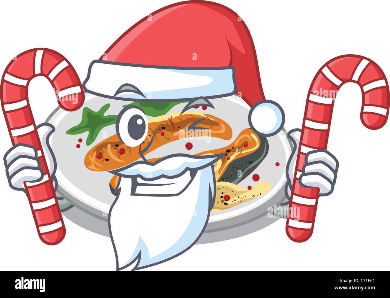 Santa with candy grilled salmon on a cartoon plate Stock Vector Image ...