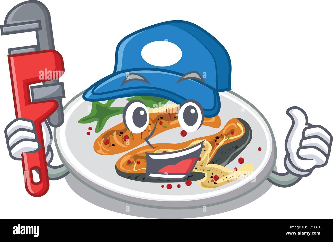 Plumber grilled salmon on a cartoon plate Stock Vector Image & Art - Alamy