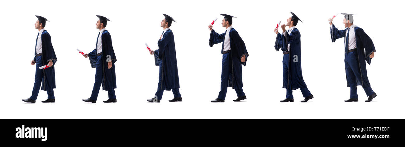 Young man happy with his graduation isolated on white Stock Photo - Alamy