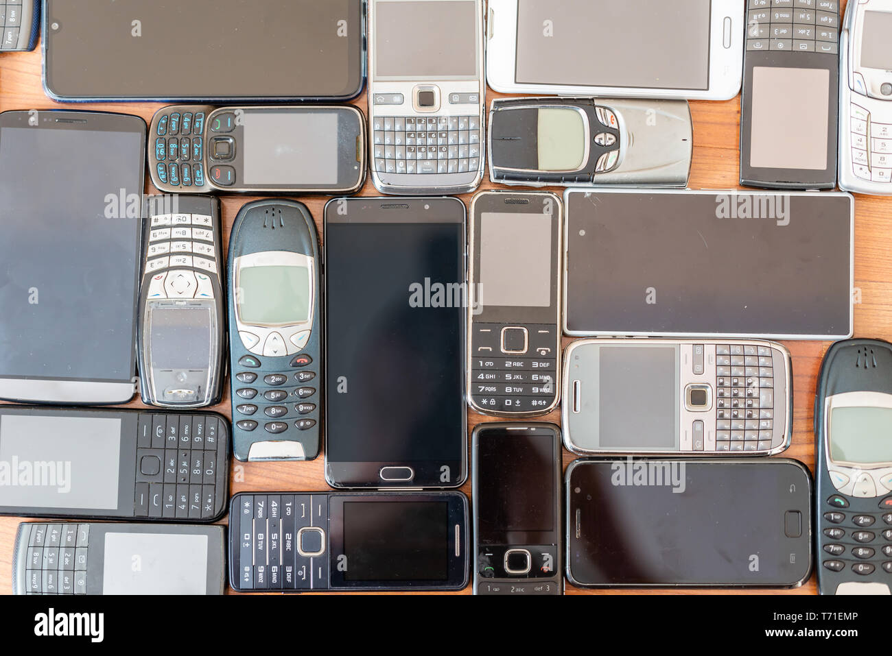 set phones - old and new devices Stock Photo - Alamy