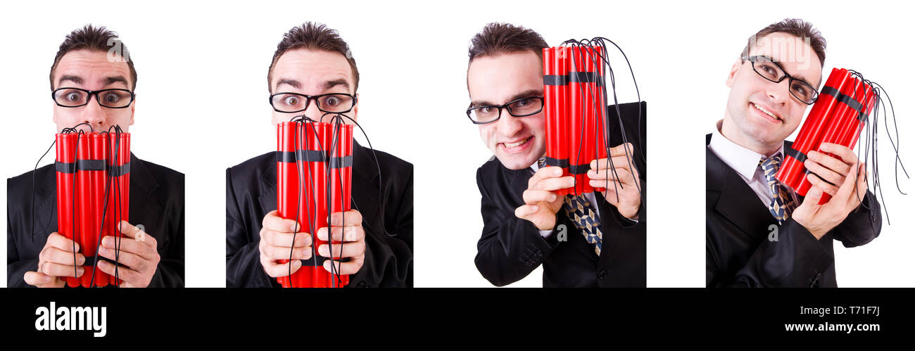 Man with dynamite isolated on white Stock Photo - Alamy
