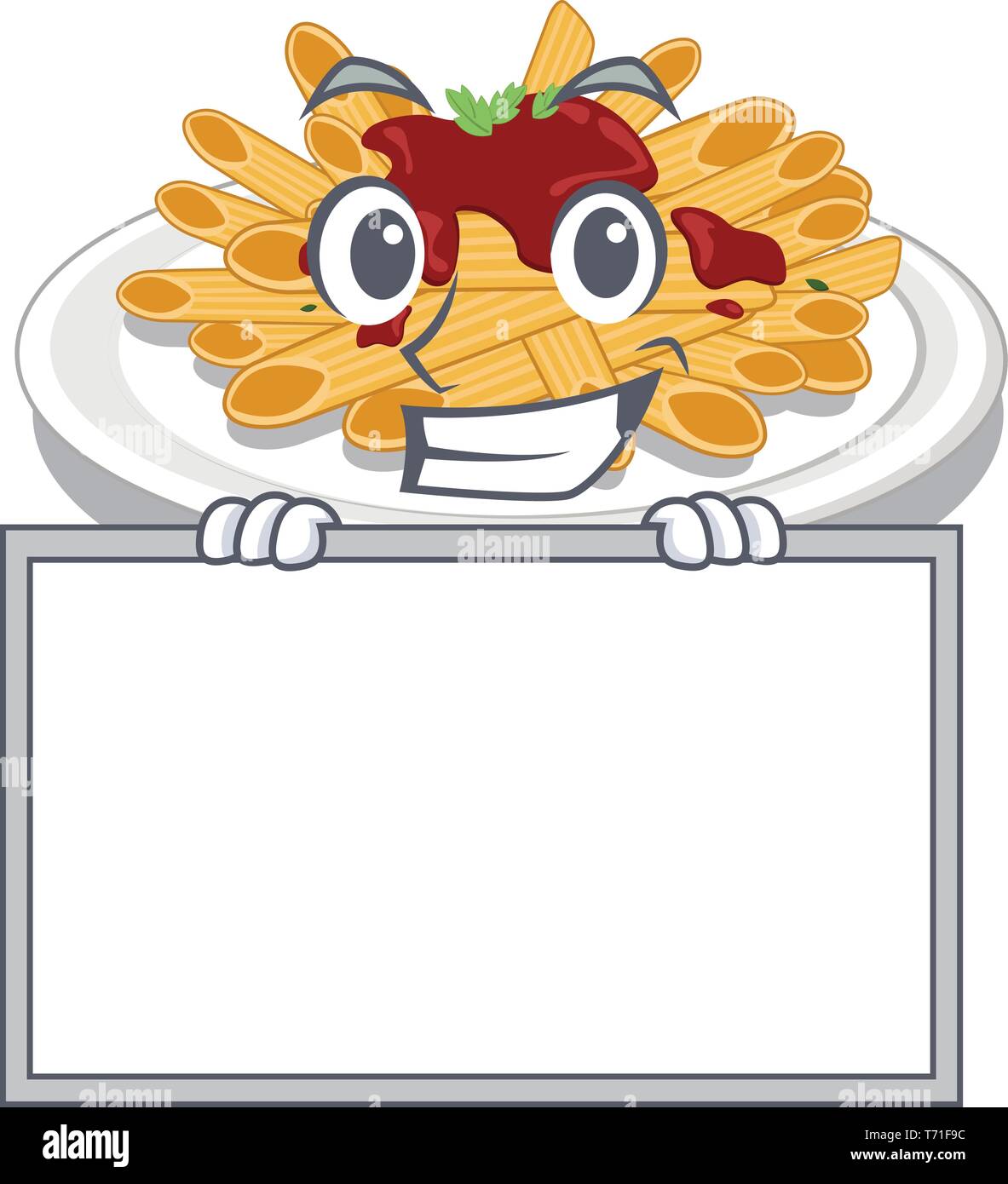 Grinning with board pasta is served on cartoon plates Stock Vector ...