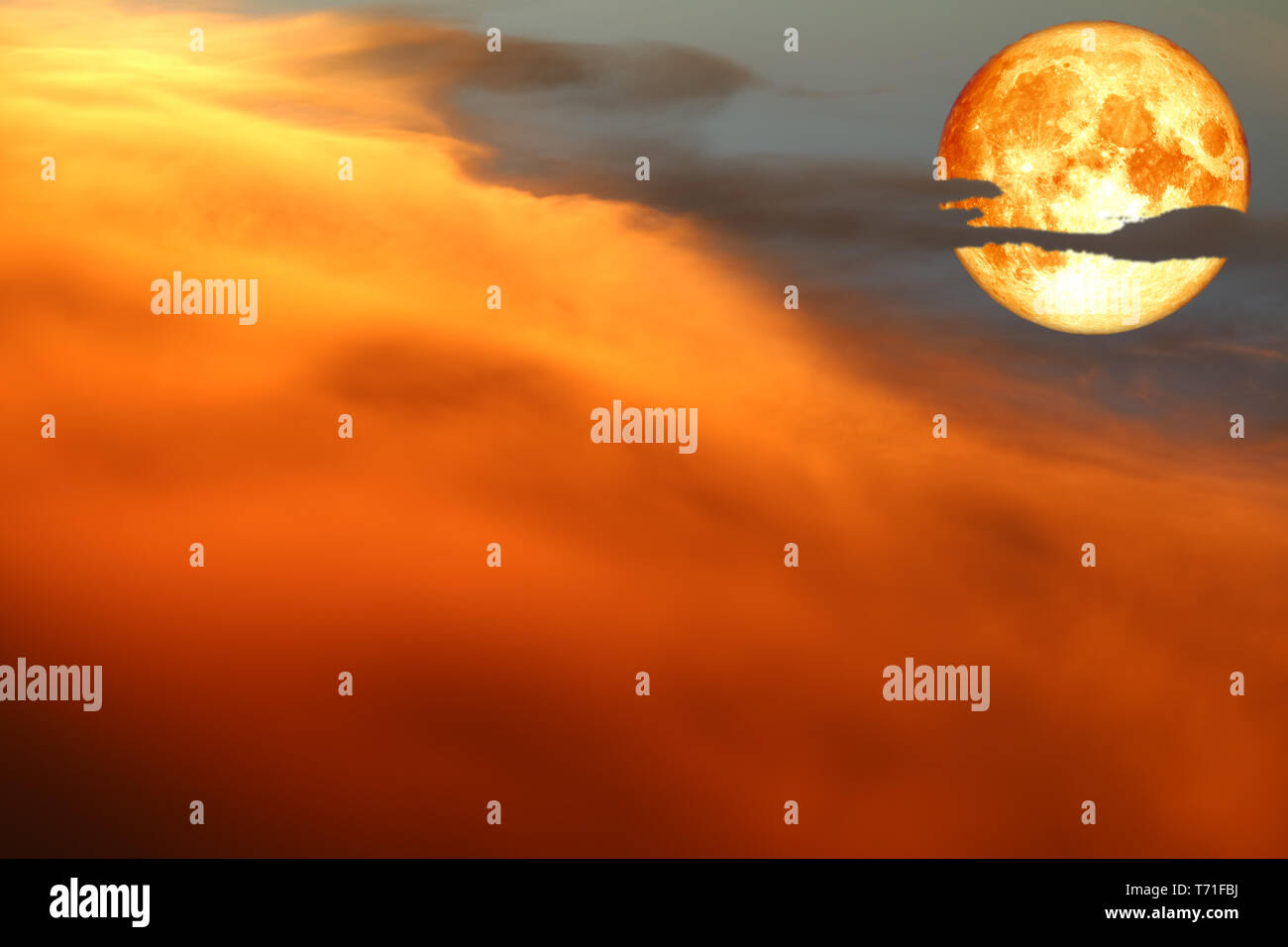 super snow moon and colorful flame cloud sky, Elements of this image ...