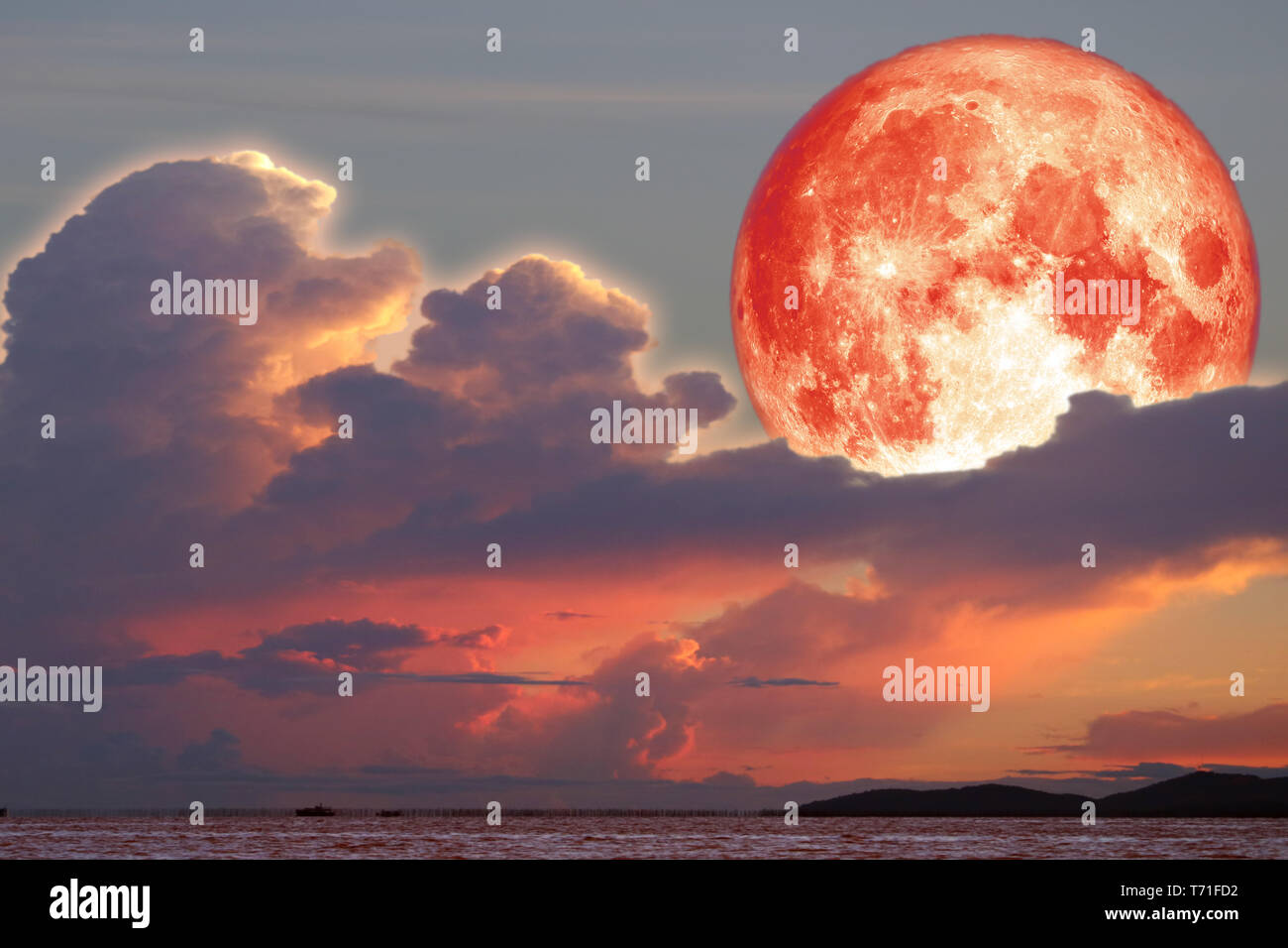 super snow blood moon on colorful cloud on night sky Stock Photo - Alamy