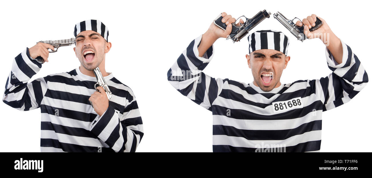 Prisoner with gun isolated on white Stock Photo - Alamy