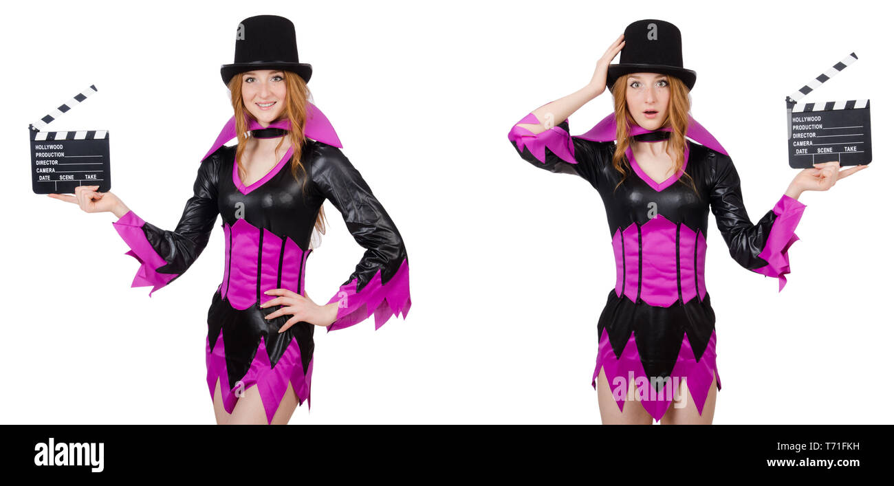 Beautiful woman with clapper board Stock Photo - Alamy