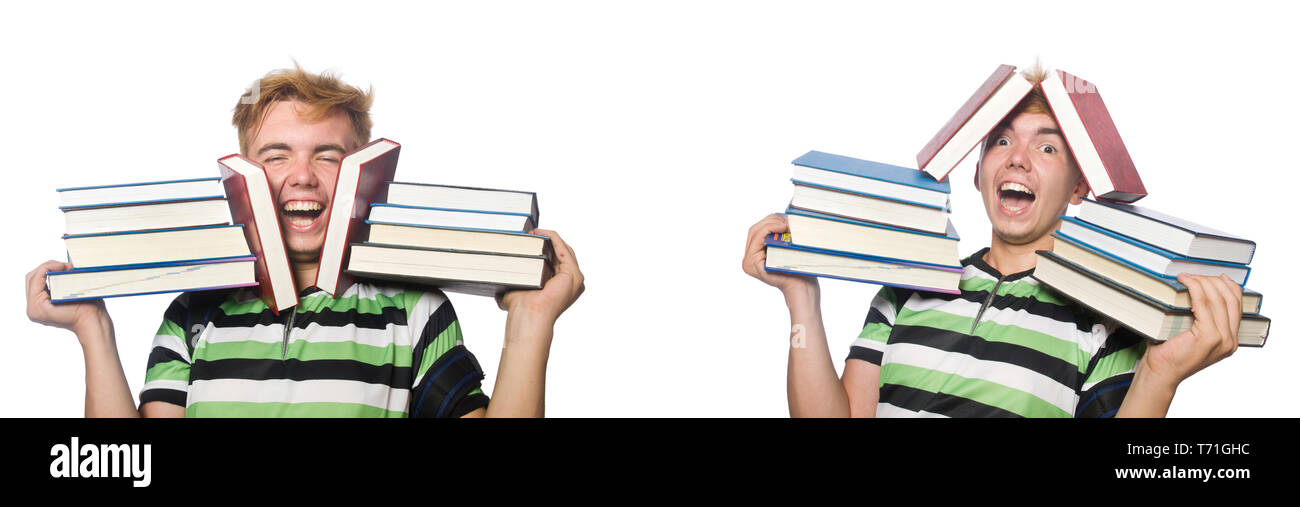 Young student with books isolated on white Stock Photo - Alamy