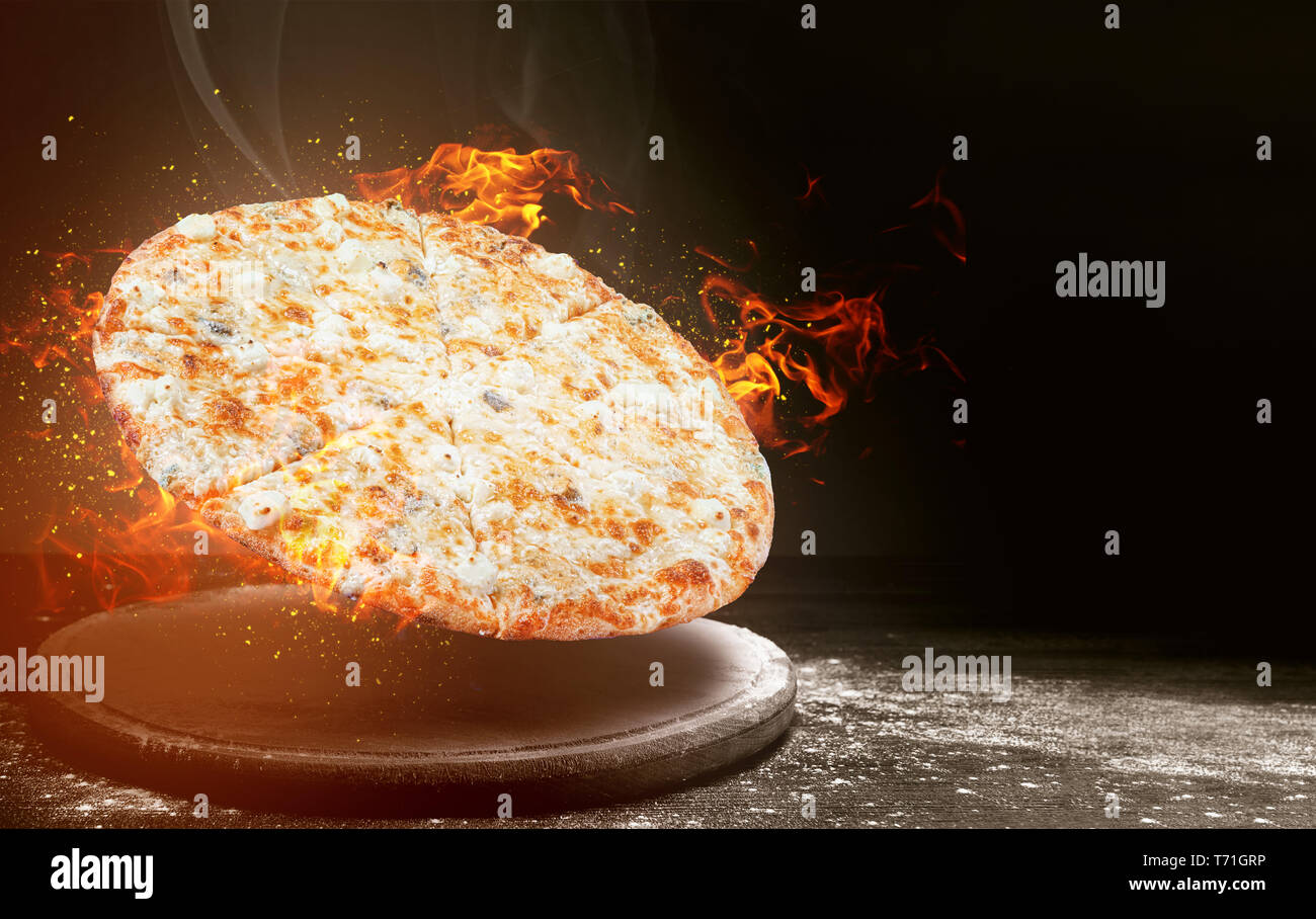 fast food pizza on fire. high quality fast food concept Stock Photo - Alamy