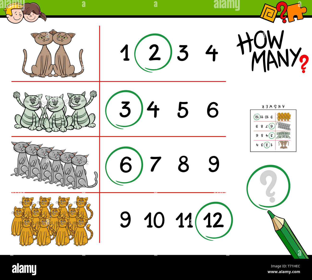 cats counting game cartoon illustration Stock Photo - Alamy