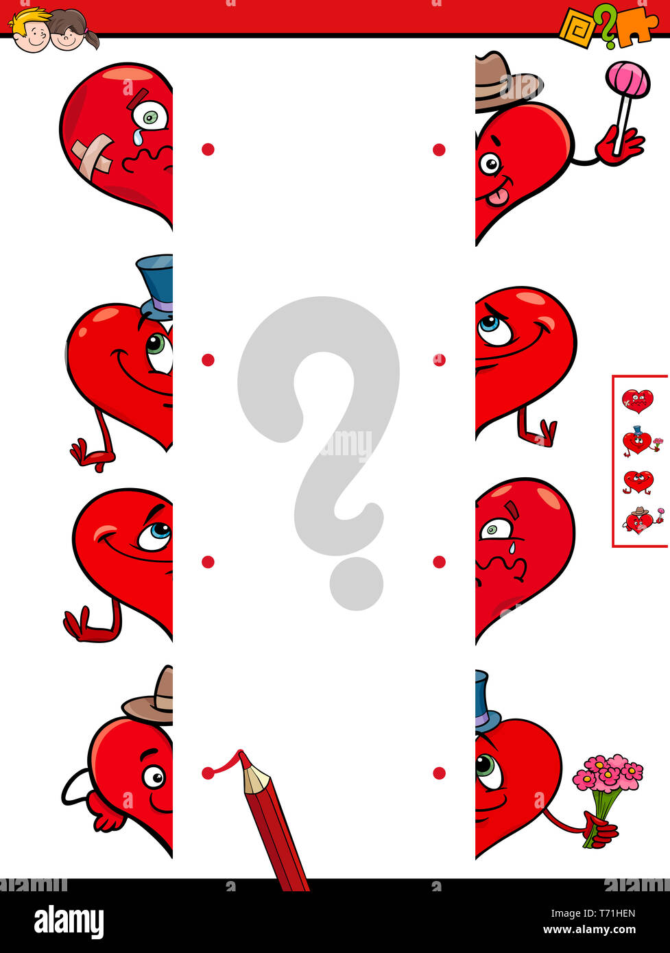match halves of hearts educational game Stock Photo - Alamy