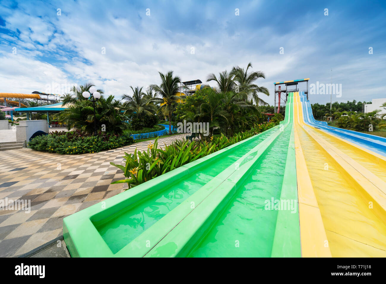 water slides in aqua park Stock Photo - Alamy