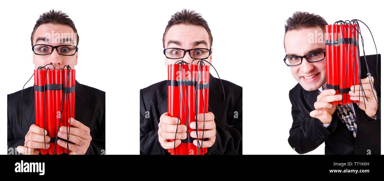 Man with dynamite isolated on white Stock Photo - Alamy