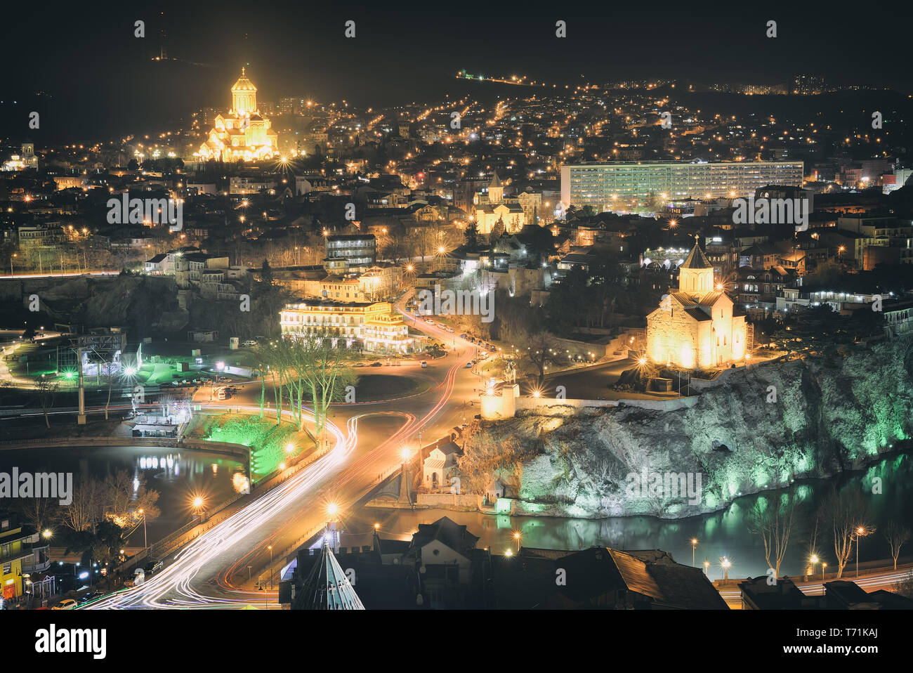 top view in Tbilisi at night Stock Photo - Alamy