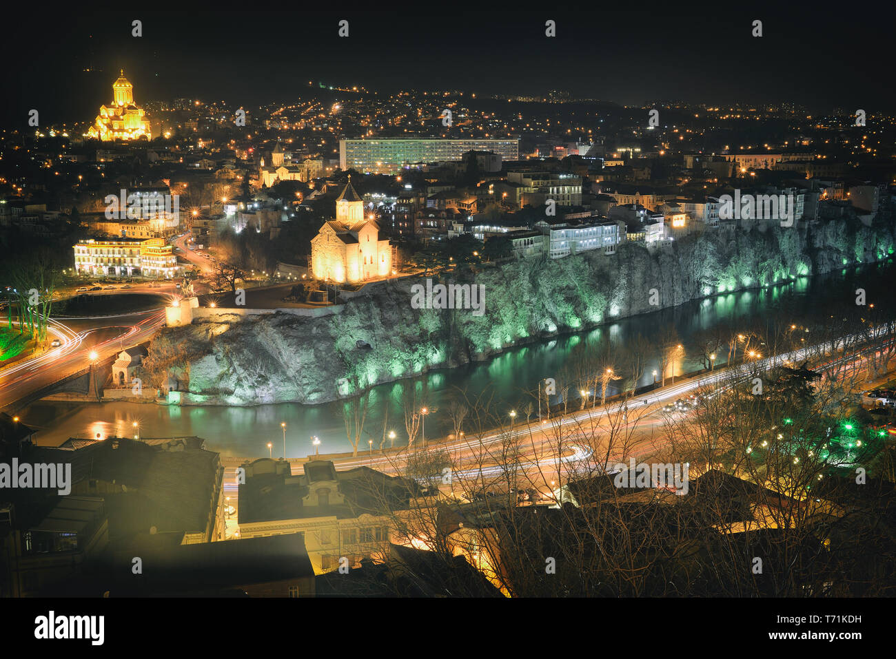 top view in Tbilisi at night Stock Photo - Alamy