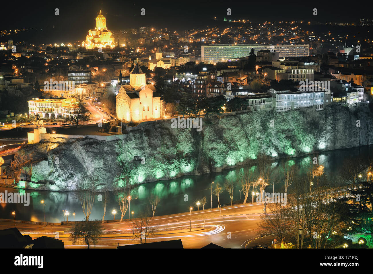 top view in Tbilisi at night Stock Photo - Alamy