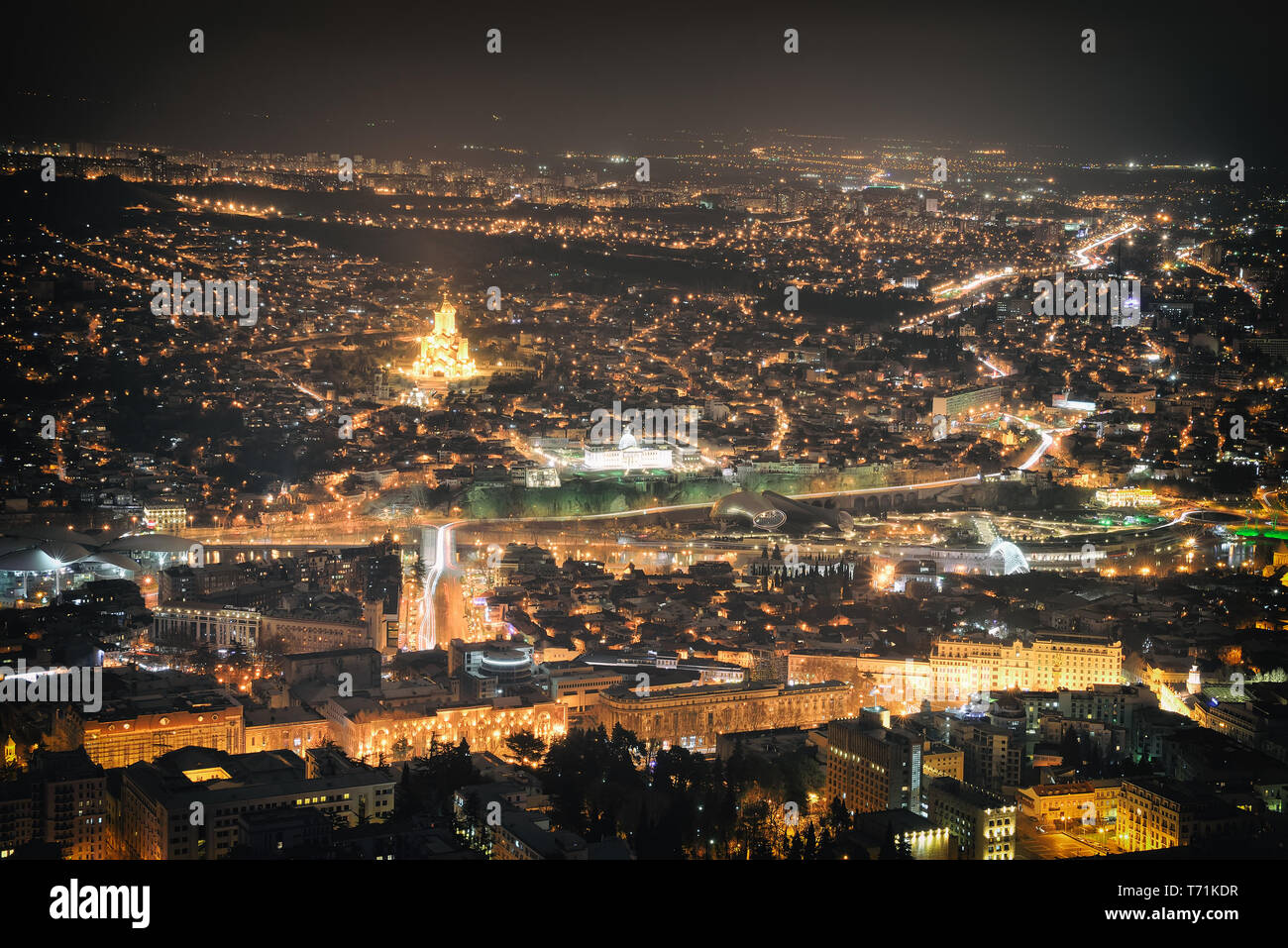 Top view in Tbilisi at night Stock Photo - Alamy