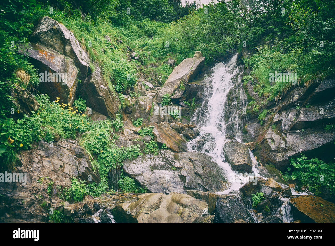 mountain river with waterfall Stock Photo - Alamy