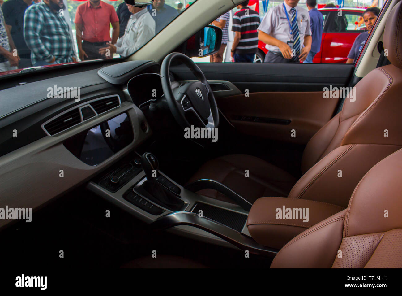 A view for the interior of the new proton car with the logo Stock Photo ...