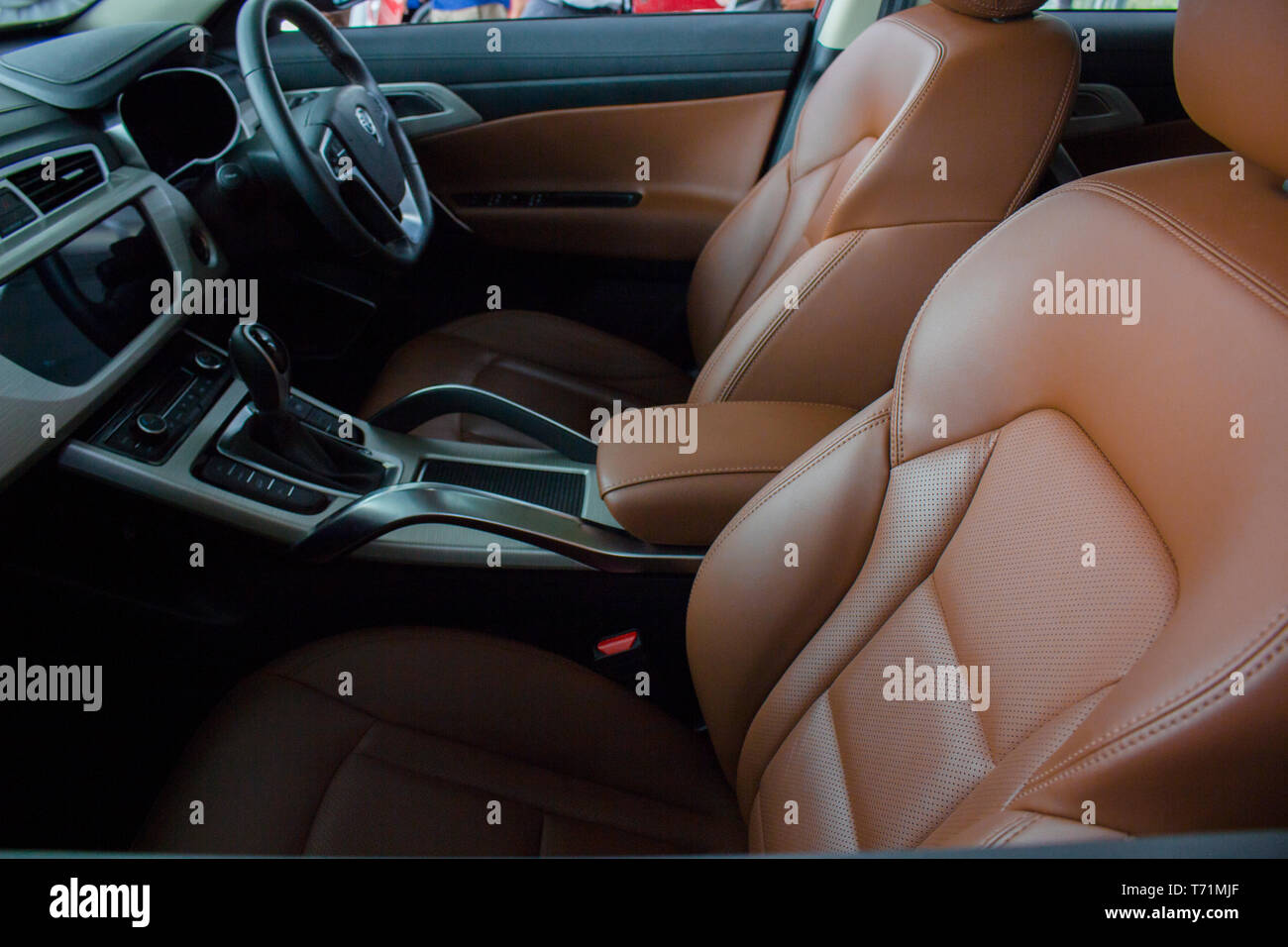 A view for the interior of the new proton car with the logo Stock Photo ...