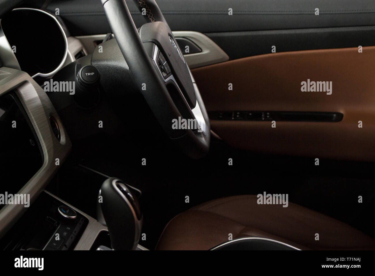 A view for the interior of the new proton car with the logo Stock Photo ...