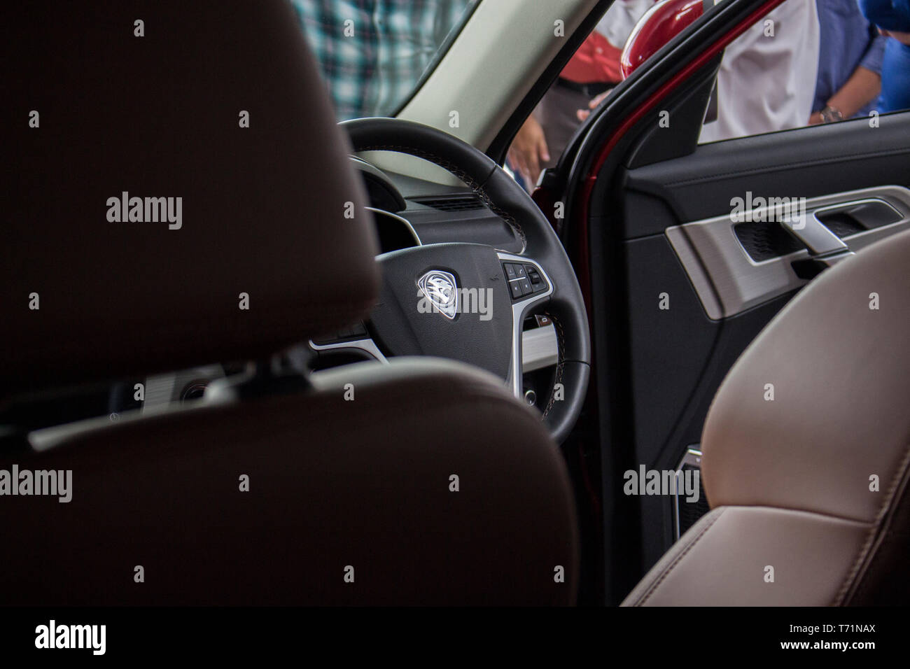 A view for the interior of the new proton car with the logo Stock Photo ...