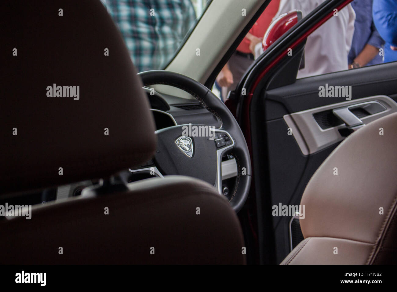 A view for the interior of the new proton car with the logo Stock Photo ...
