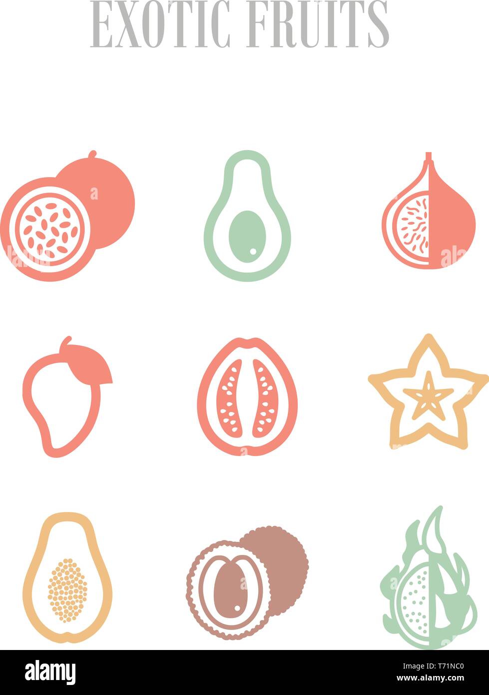 Exotic fruit icons set. Vector illustration for food apps and websites ...