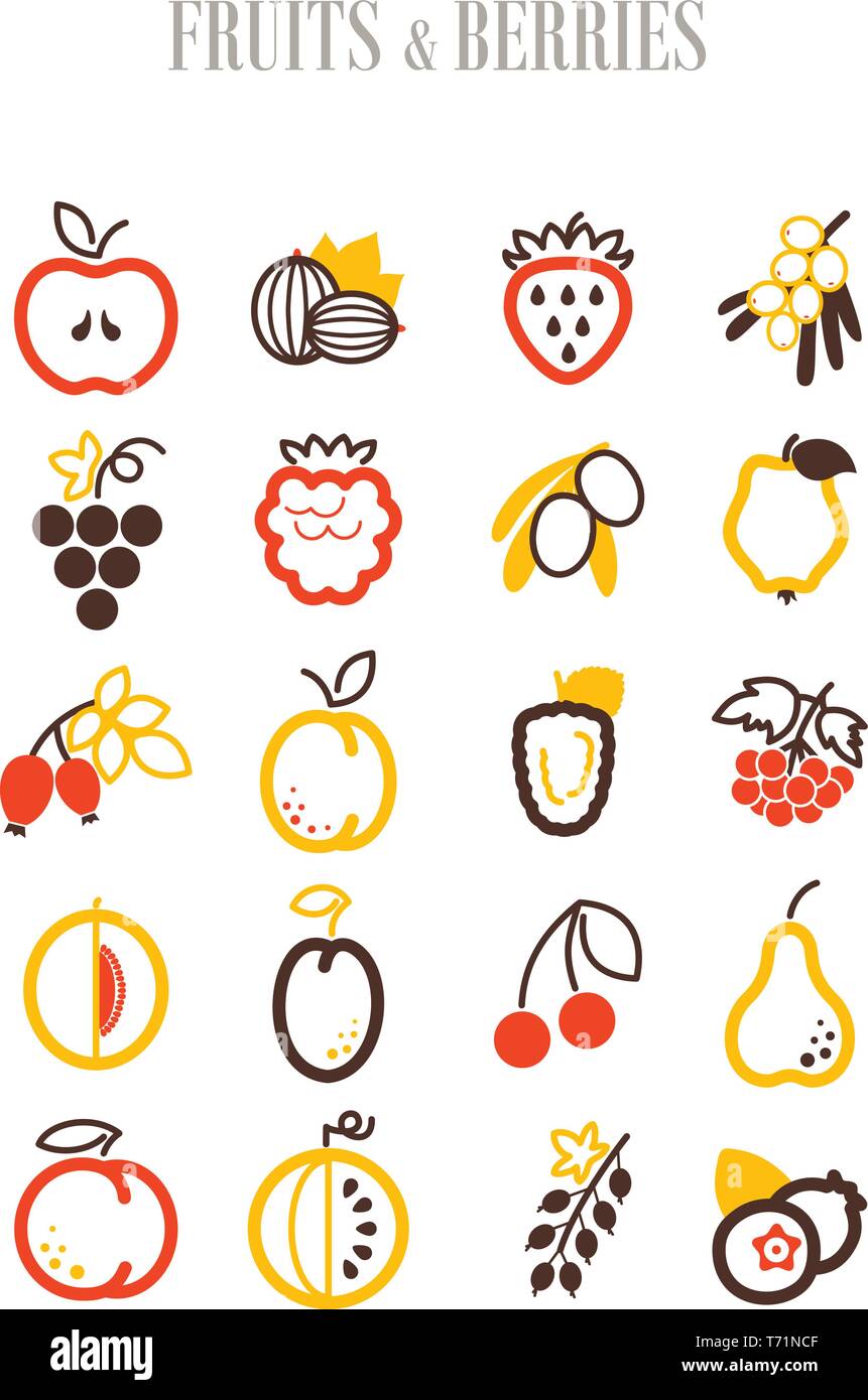 Set of Fruits and Berries icons set. Vector illustration for food apps ...