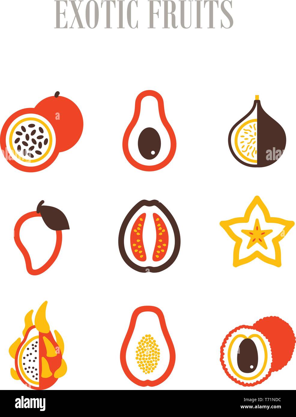 Exotic fruit icons set. Vector illustration for food apps and websites ...