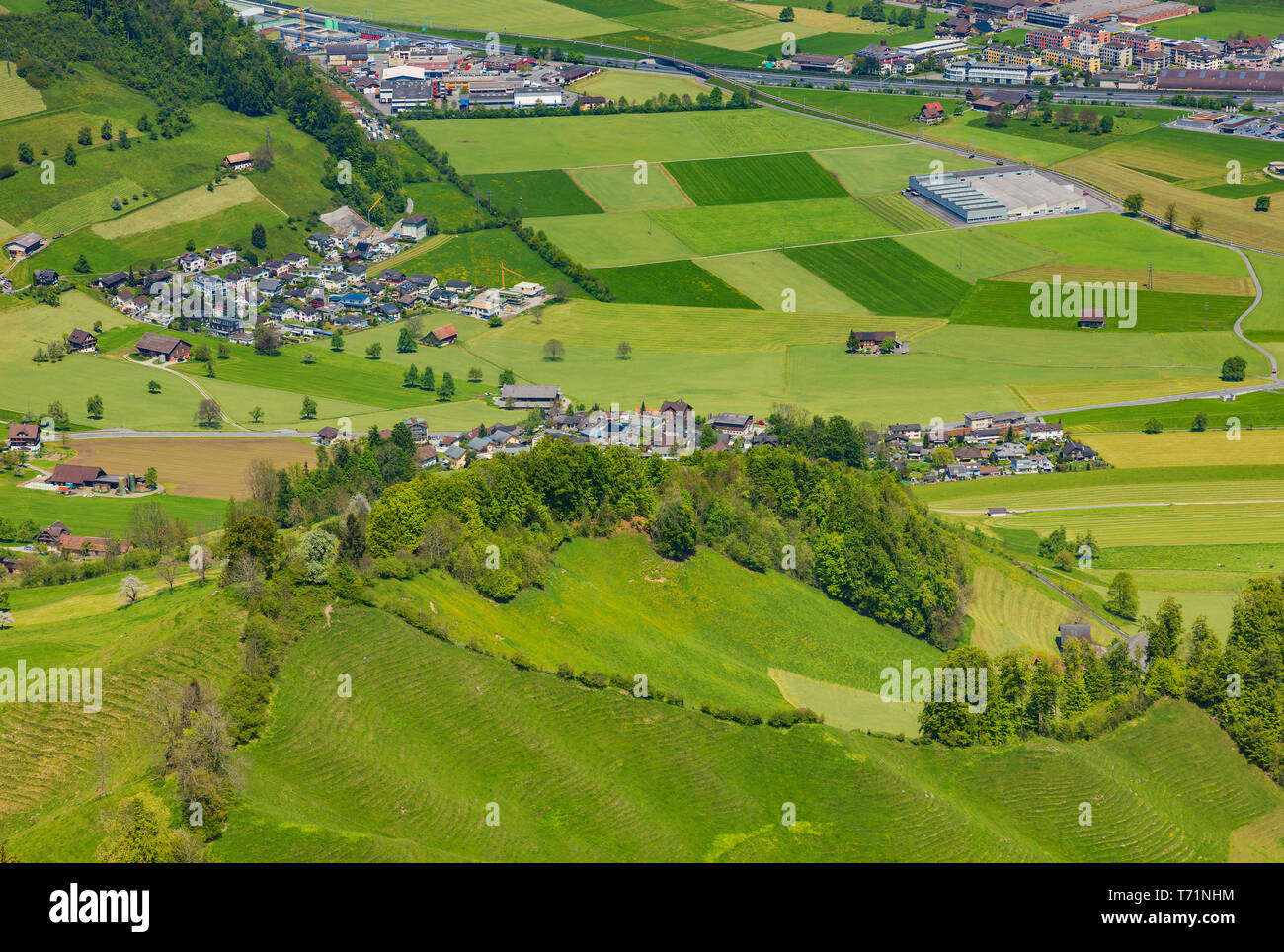 View from the open deck of a passenger cabin of an aerial cable car on ...