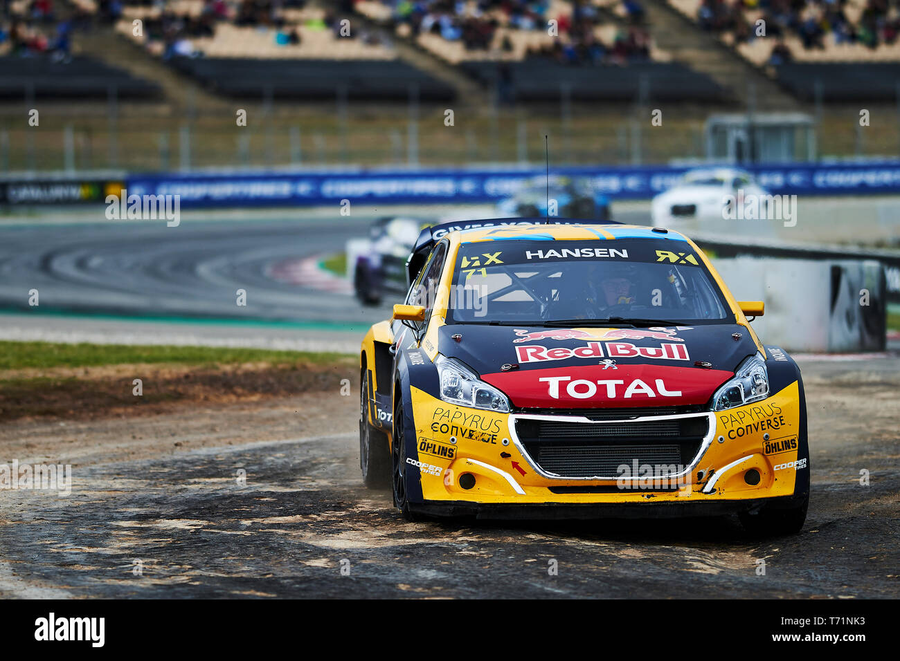 Barcelona, Spain. 28 April, 2019. Kevin Hansen drives the Peugeot 208 ...