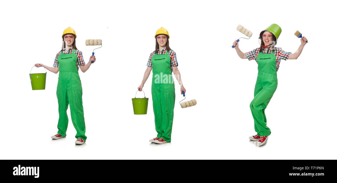 Woman brush bucket paint Cut Out Stock Images & Pictures - Alamy