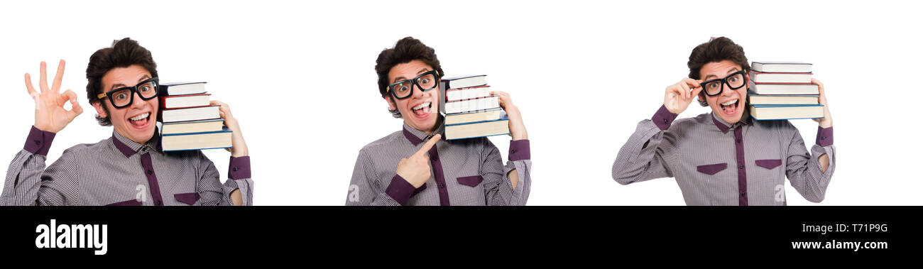 Student with books isolated on white Stock Photo - Alamy