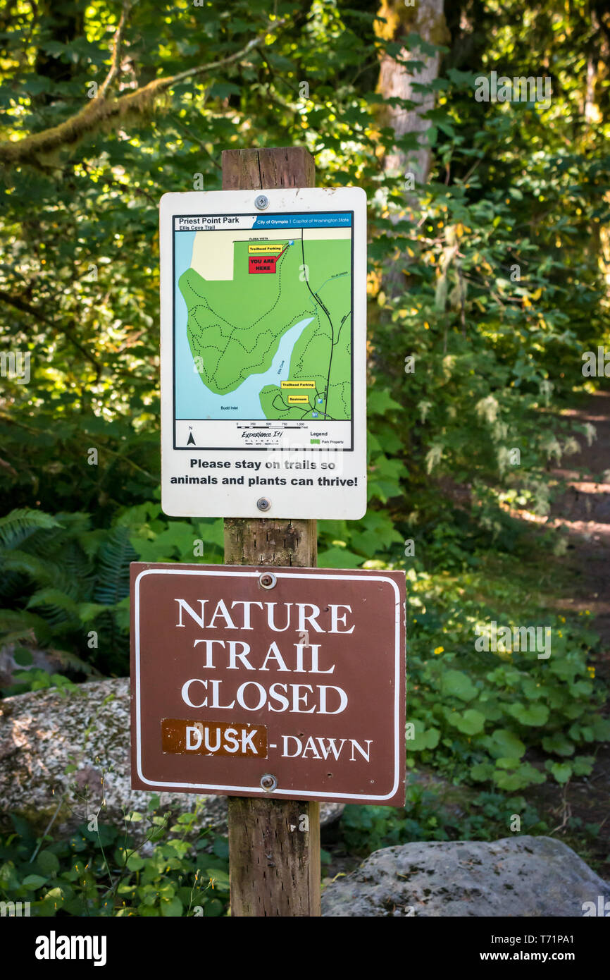 A Nature Trail Closed sign at the entrance to Priest Point Park in ...