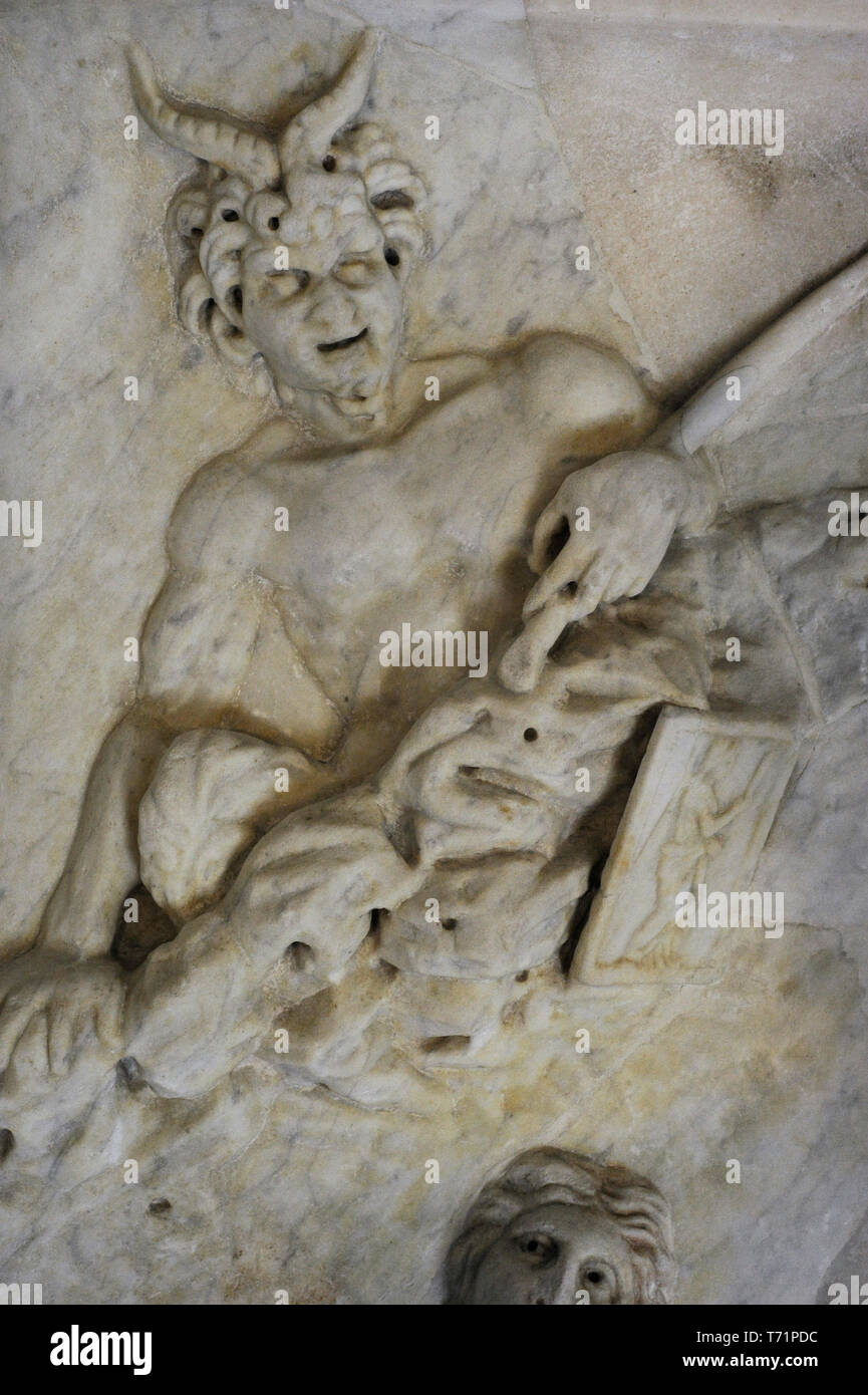 Bacchus childhood. 1st-2nd centuries AD. Detail depicting a Satyr ...