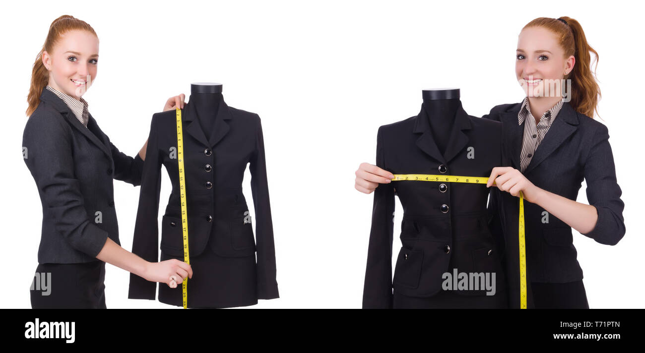 Woman tailor isolated on white Stock Photo - Alamy