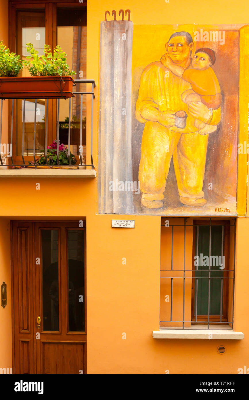 bricklayer wall painting Dozza village Italy Stock Photo - Alamy