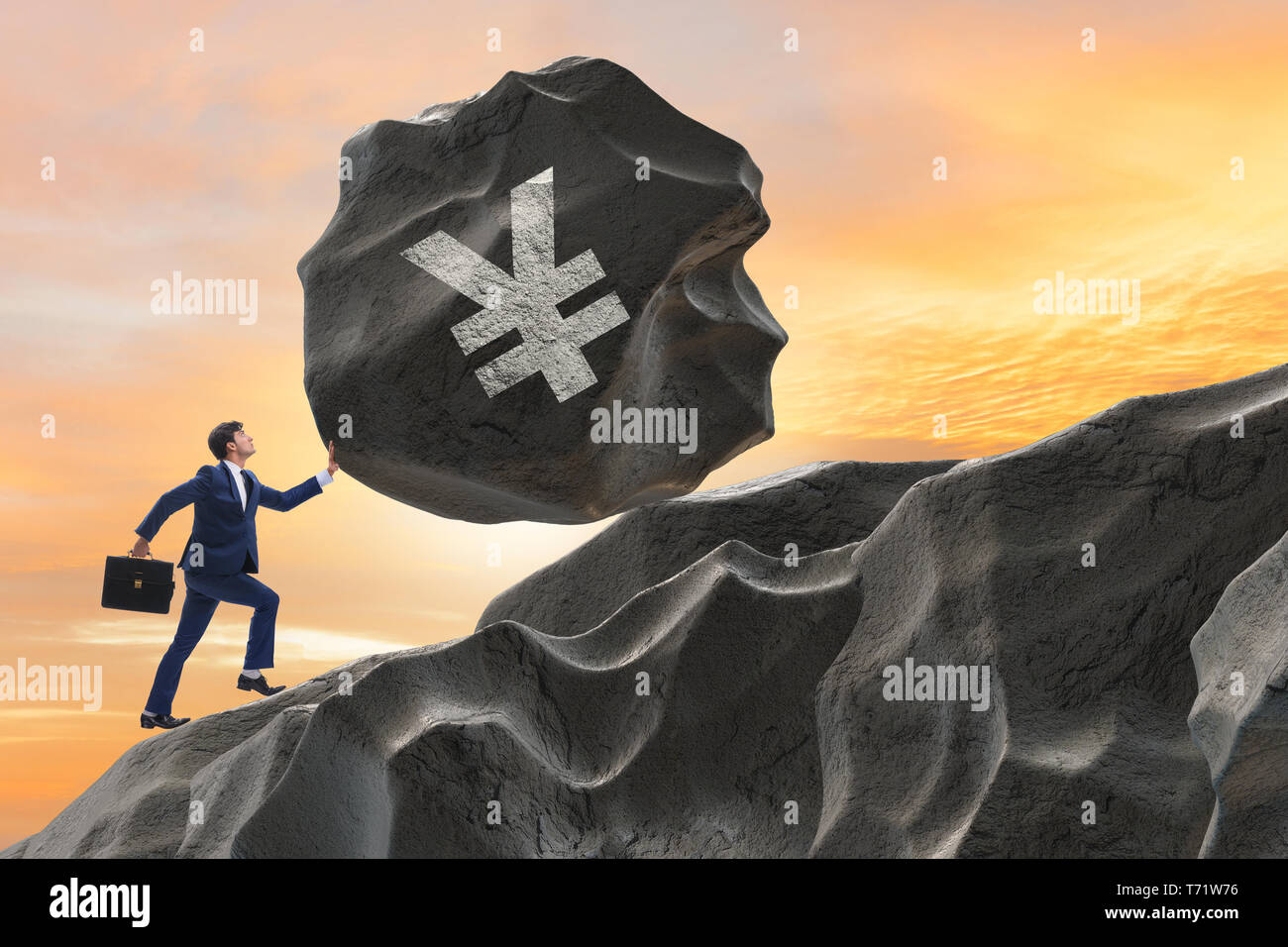 Man rolling rock up hill hi-res stock photography and images - Alamy