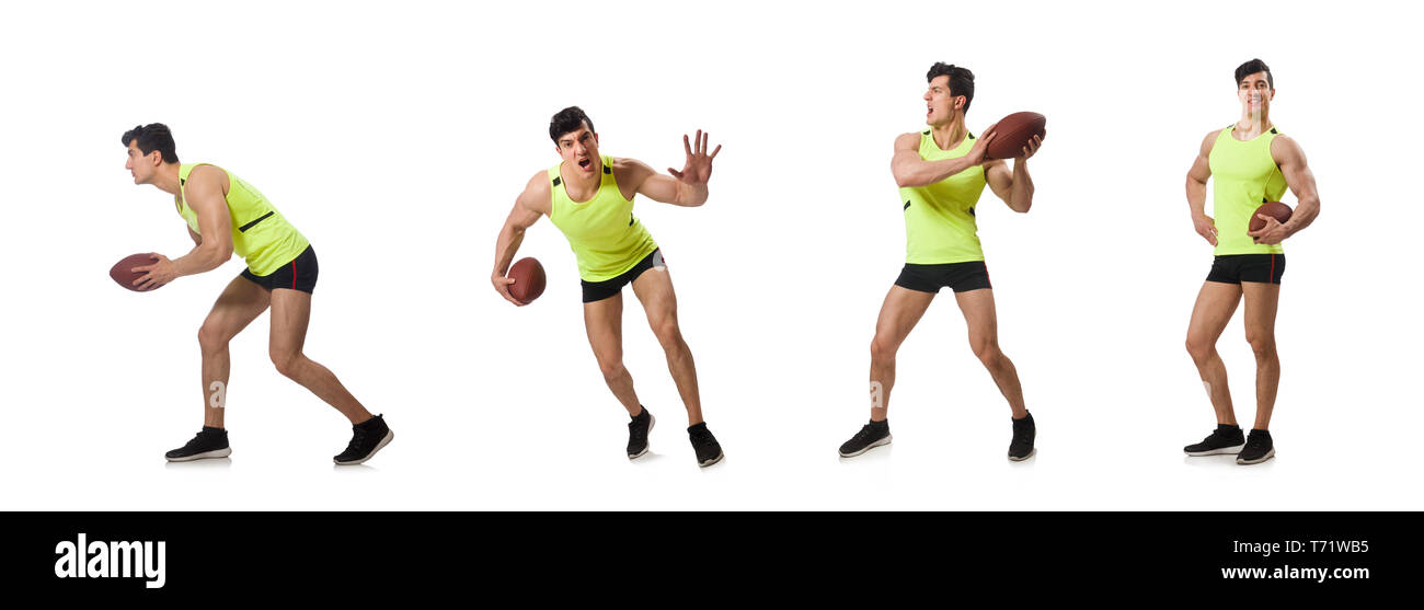 Man playing american football isolated on white Stock Photo - Alamy