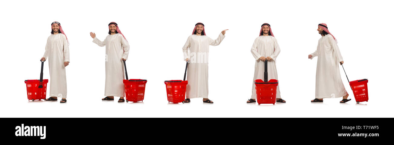 Arab man doing shopping isolated on white Stock Photo - Alamy