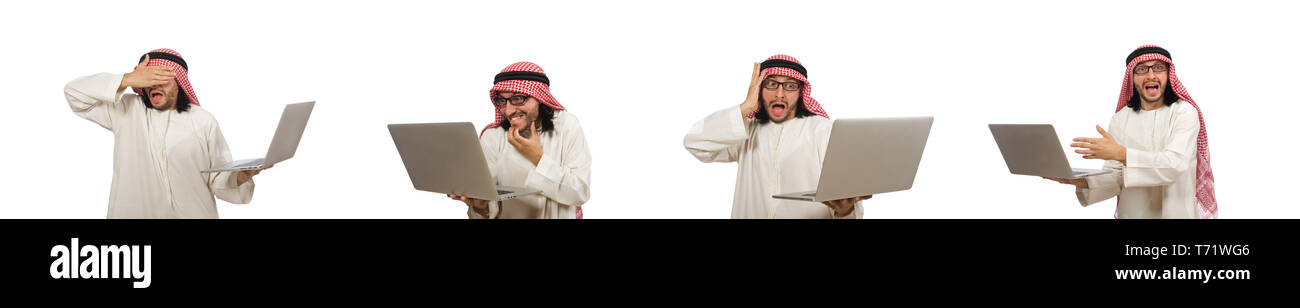 Arab man with laptop isolated on white Stock Photo - Alamy