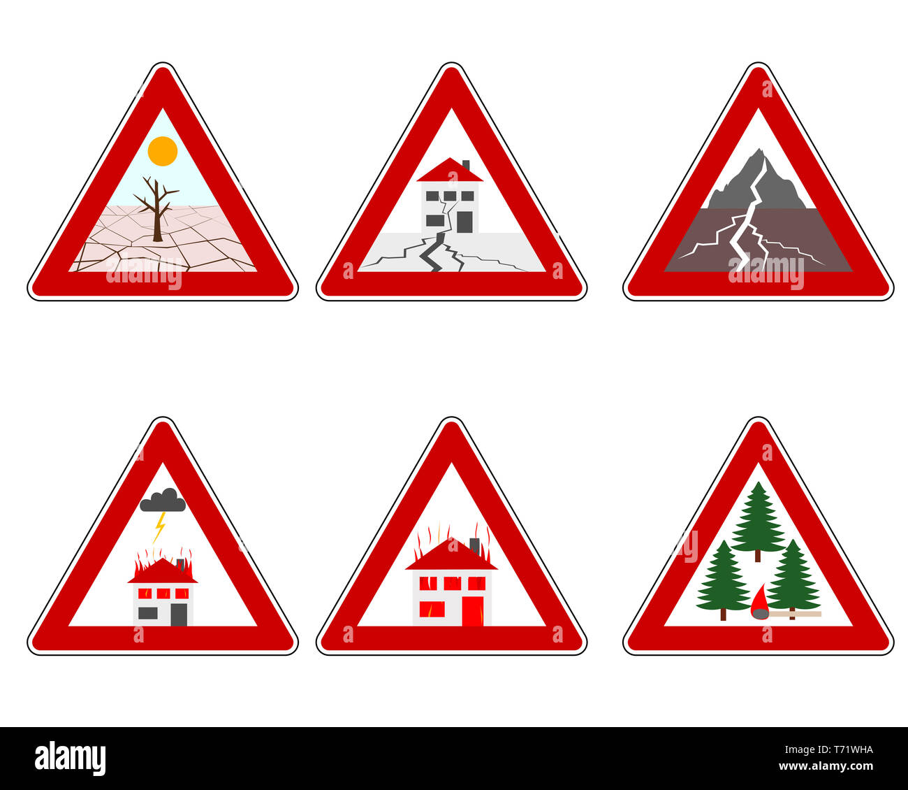Traffic warning sign natural disasters Stock Photo - Alamy